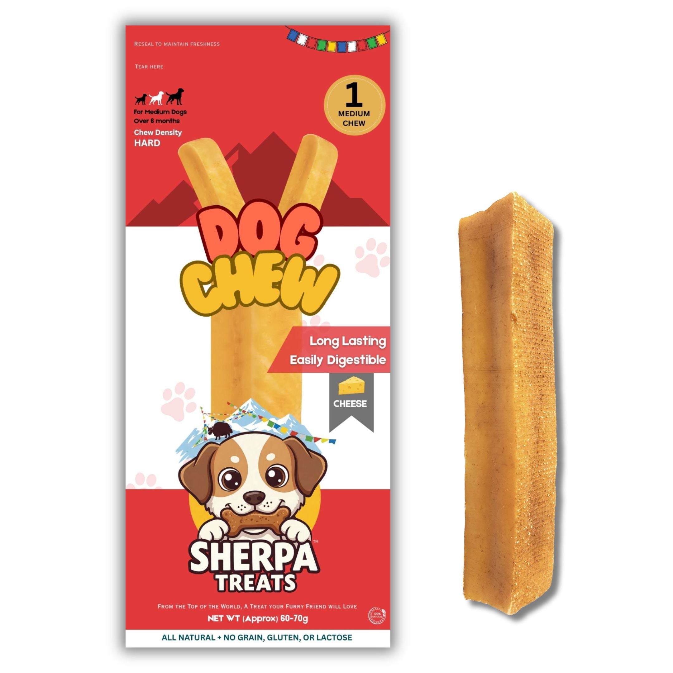 Sherpa Treats Natural Cheese Dog Chew 1 Medium Cheese Stick Approx 70