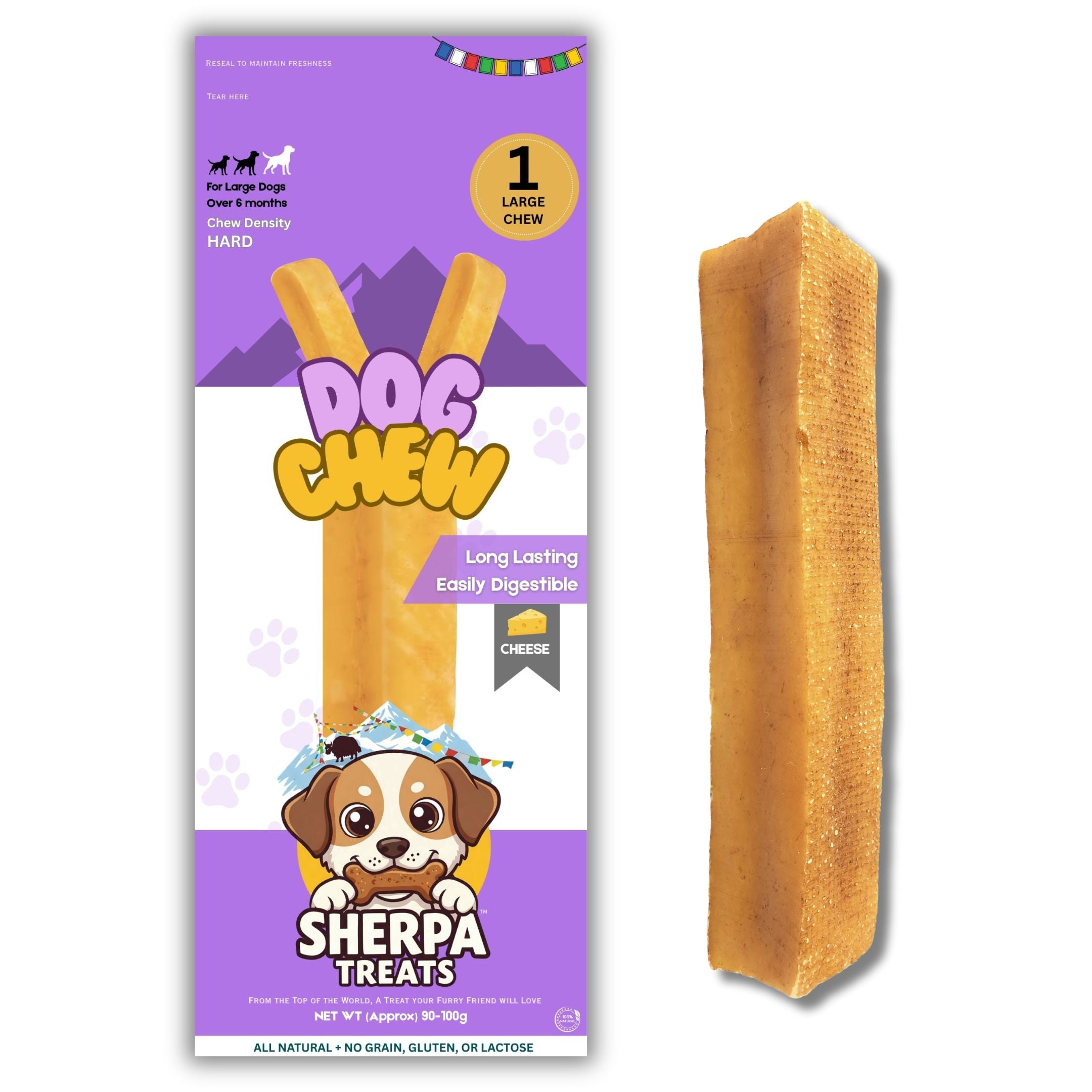 Sherpa Treats Natural Cheese Dog Chew 1 Large Cheese Stick Approx 100